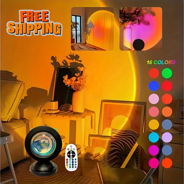 SUNSET PROJECTION LAMP 16 Color LED USB Remote Mood Light for Room ...