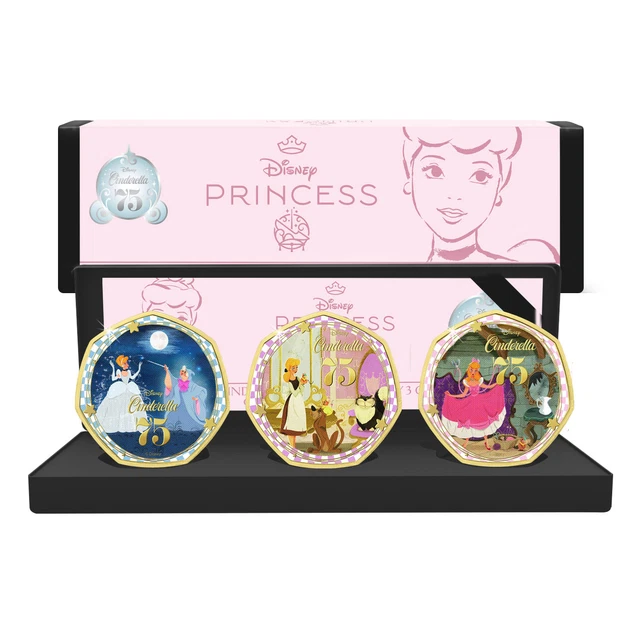 DISNEY CINDERELLA 75TH Anniversary Limited Edition 3 Gold Coin Box Set ...