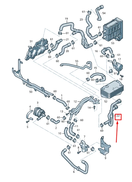 VW PASSAT B8 3G Coolant Hose With Quick Release Coupling 5Q0122073DF ...