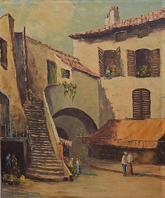 FIGURES IN A Village Square Oil Painting c1920s Rudolf Cermak Czech ...