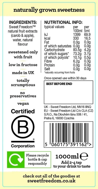 SWEET FREEDOM VANILLA Coffee Syrup 1 Ltr Bottle £12.02 - PicClick UK