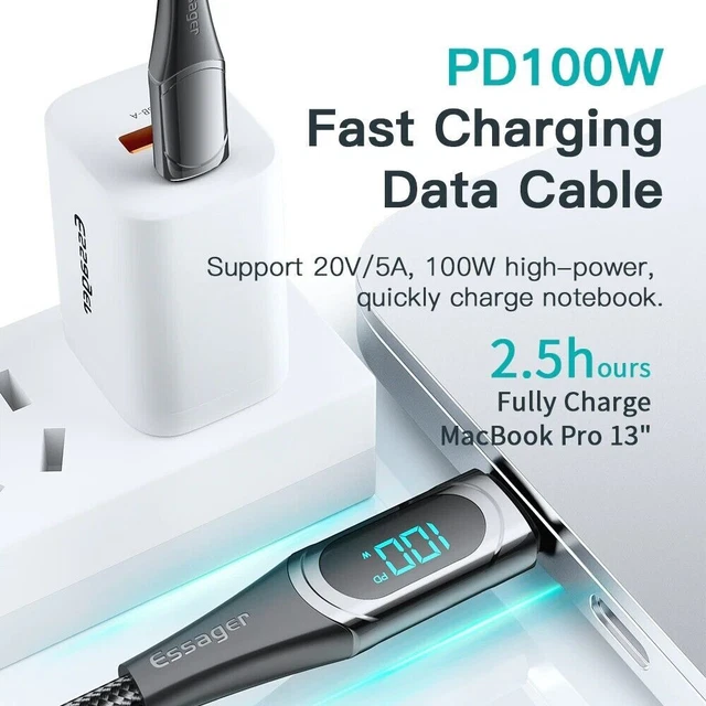 CÂBLE PD 100W Usb C Vers Usb C Cordon De Charge Rapide Affichage Led F EUR 8,39 - PicClick FR