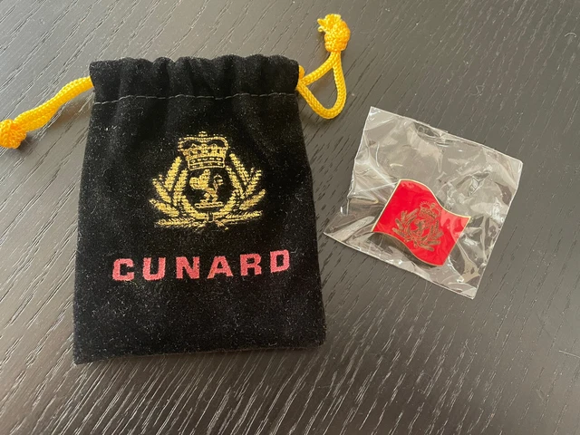 CRUISE SHIP CUNARD LOGO QUEENS CROWN ENAMEL PIN BADGE (red) plus pouch ...