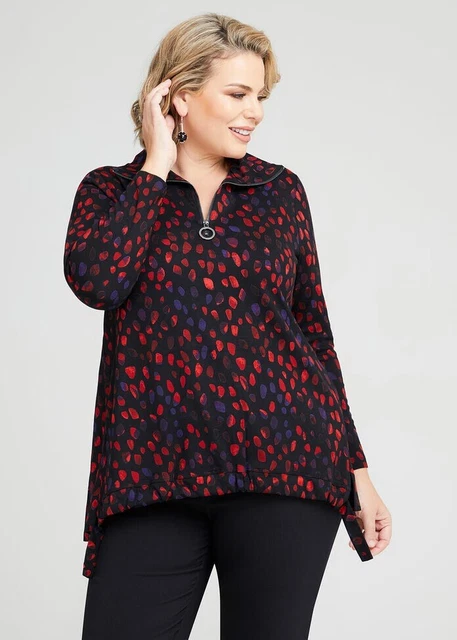 TS TAKING SHAPE Long Slv Natural Silk Road Zip Collar Top Black & Red ...