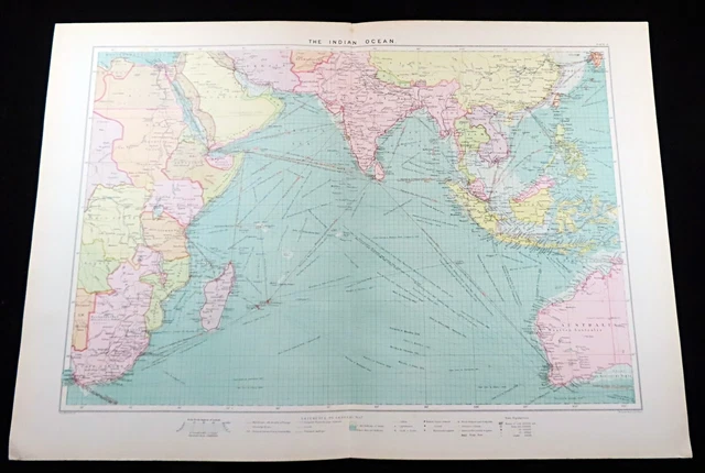 INDIAN OCEAN STEAMSHIP Route Chart Antique Map Line Ocean Liner 1905 ...