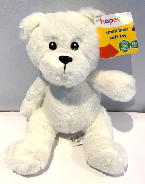 ASDA HAPELLO WHITE Teddy Bear Plush Soft Toy Comforter 11"/28cm VGC ...