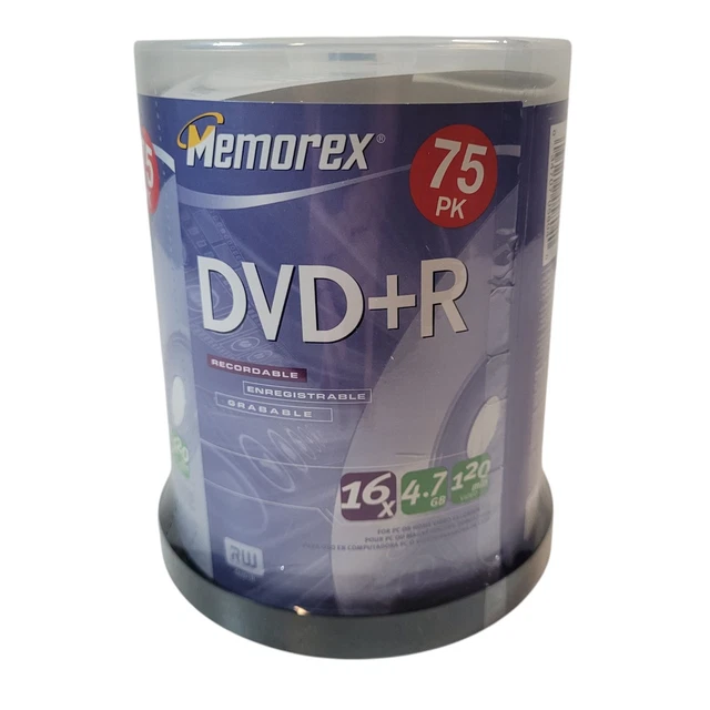 MEMOREX DVD+R 16X 4.7GB 120 min 75 Pack Spindle, NEW & SEALED $29.99 - PicClick CA