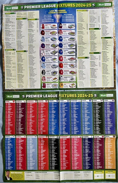 THE MAIL PREMIER League Football Fixtures Wallchart 2024/25 Poster 2 ...