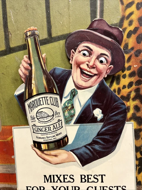 VINTAGE C. 1930 Marquette Club Ginger Ale Sign Coca Cola 7Up Pepsi ...
