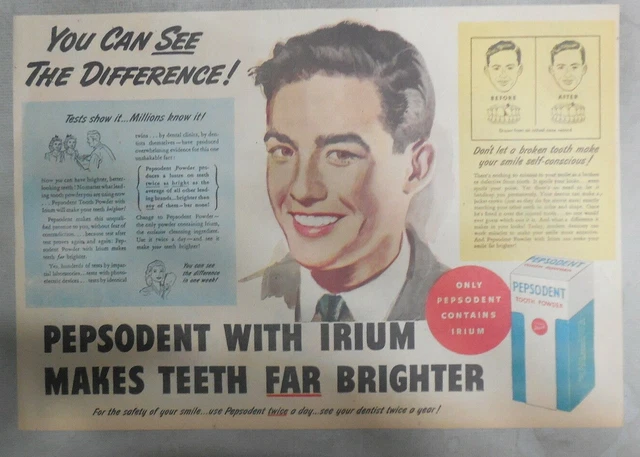 PEPSODENT TOOTHPASTE AD: You Can See The Difference ! 1940's Size 11 x ...