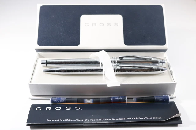 VINTAGE CROSS TOWNSEND Lustrous Chrome Cross Hatched Pen Set (Cased ...