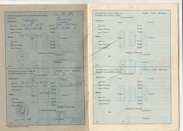 DDR KFZ BRIEF Kraftfahrzeugbrief Fahrzeugbrief CSSR PKW Skoda S 100 EUR ...