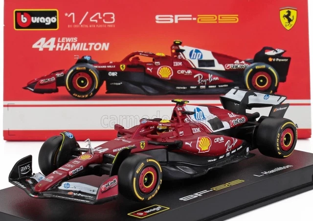 FERRARI F1 SF25 2025 #44 HAMILTON SHOWCASE+ DRIVER Burago 1/43 18-36852 ...