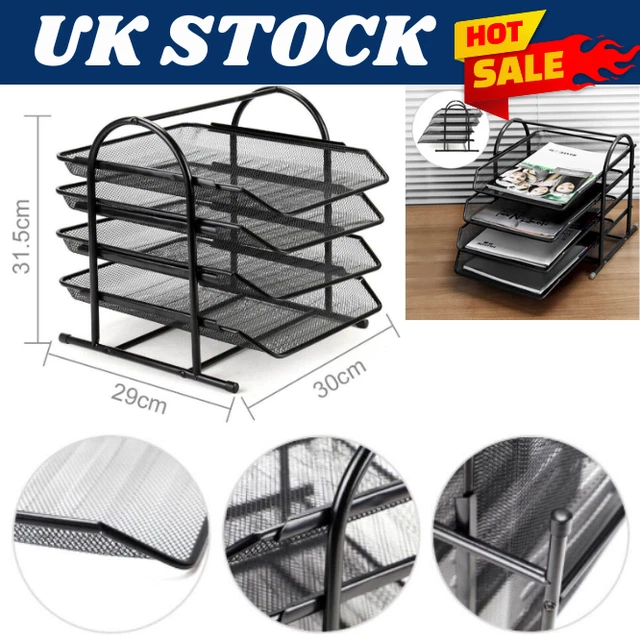 4 TIER STACKABLE Desk Black A4 Letter Tray Filing Document Organiser ...