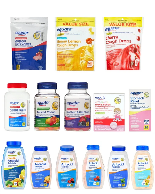EQUATE ANTACID EXTRA Strength & Ultra Strength Chewable Tablets - USA ...