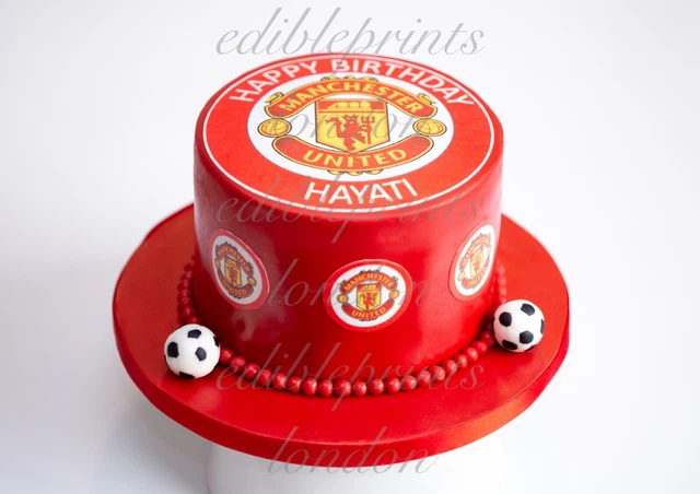 MANCHESTER UNITED FOOTBALL Personalised Round Edible Cake Topper ...
