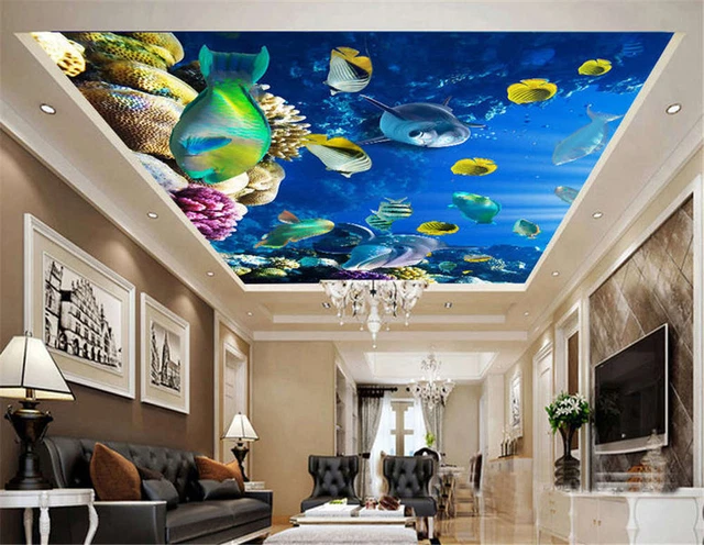 COLORFUL GROSS FISH 3D Ceiling Mural Full Wall Photo Wallpaper Print ...