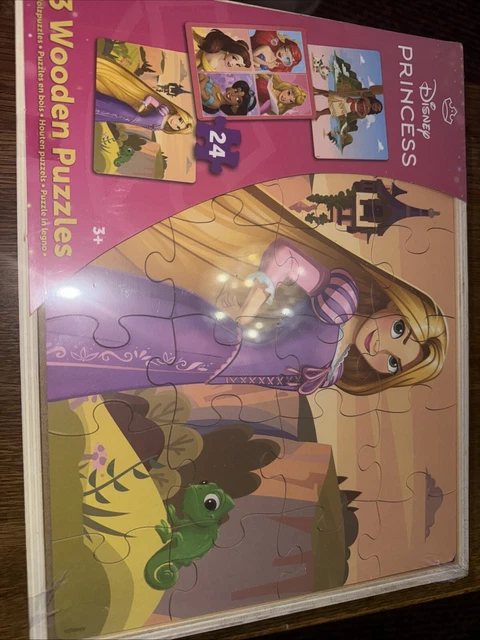 DISNEY PRINCESS Wooden Puzzle 3 Pack and Storage Tray Funs £12.00 ...