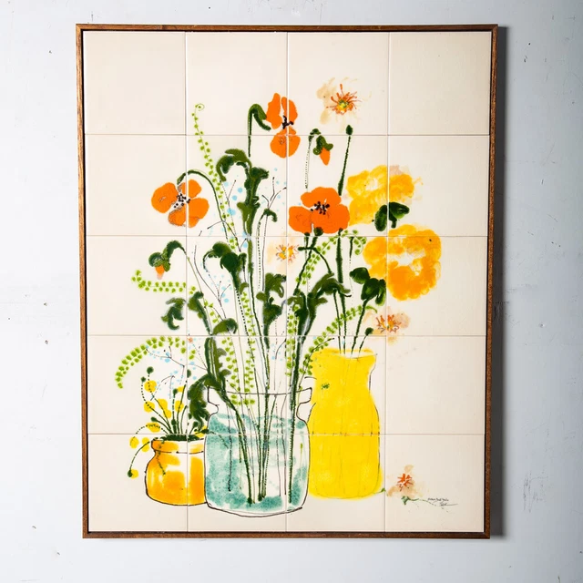 MID CENTURY MODERN Studio Ceramic Tile Original Art Flowers 70s Barbara Beall NM £529.91 ...