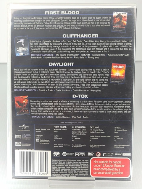 SYLVESTER STALLONE ICON Collection DVD First Blood Cliffhanger D-Tox Daylight $19.55 - PicClick AU