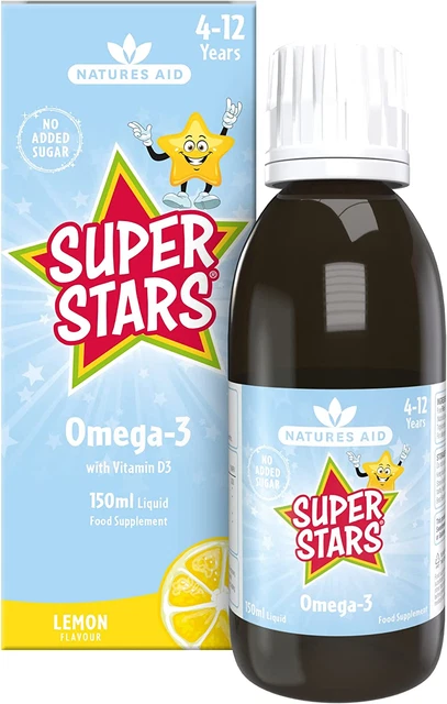 SUPER STARS OMEGA 3 Fish Oil for Children, Natural Lemon Flavour, 150Ml ...