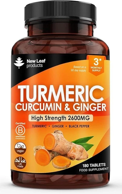 TURMERIC TABLETS 2600MG with Black Pepper & Ginger - 95% Curcumin ...