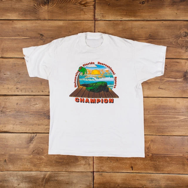 VINTAGE SINGLE STITCH T Shirt Graphic Large 90s Alligator Florida White ...