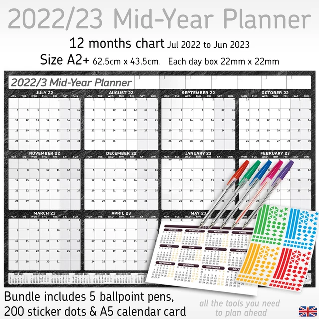 2022-2023 WALL CALENDAR Mid-Year A2+ Planner Academic Student Teacher ...