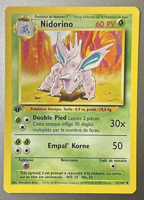 CARTE POKÉMON NIDORINO 37/102 Set de Base Édition 1 Wizard EUR 22,50 - PicClick FR