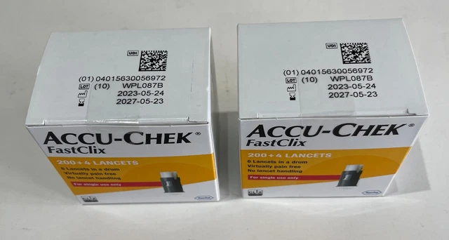 2 X NEW Accu-Chek Fast Clix lancets - 204 lancets 2 x BOXES SEALED EXP ...