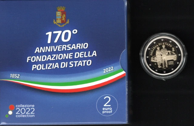 ITALIA 2 EURO 2022 - 170° Polizia di stato, in cofanetto Proof EUR 30 ...