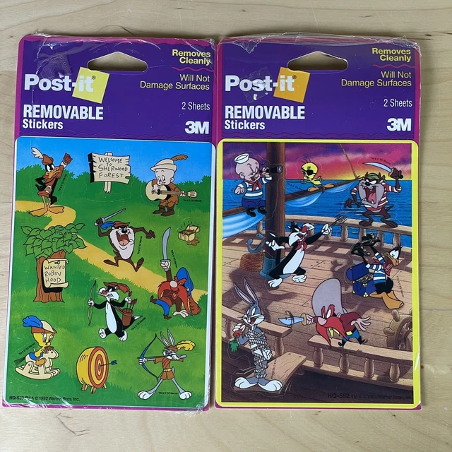 TWO (2) POST-IT 3M 1992/93 Warner Brothers Bugs Bunny; Stickers 2 Sheet ...