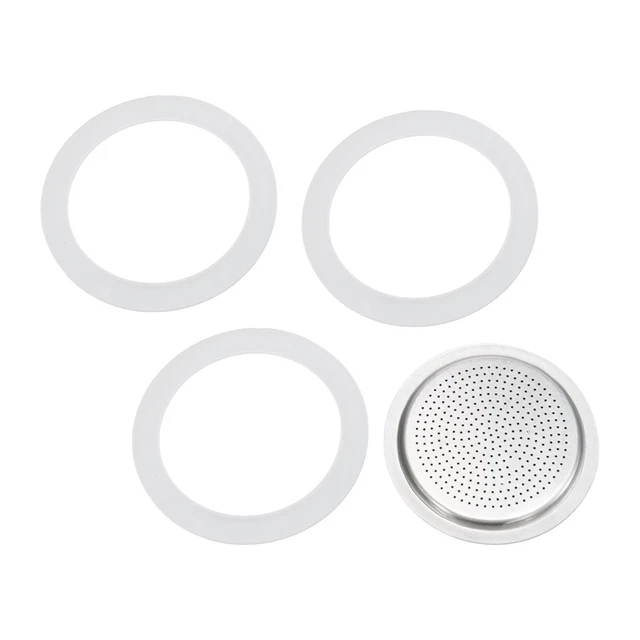 MOKA POT ESPRESSO Maker Replacement Kit 3 Gaskets and 1 Stainless Steel ...