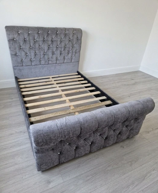 DOUBLE VELVET DIAMANTÈ Sleigh Bed Frame (SAME DAY DELIVERY AVAILABLE) £ ...