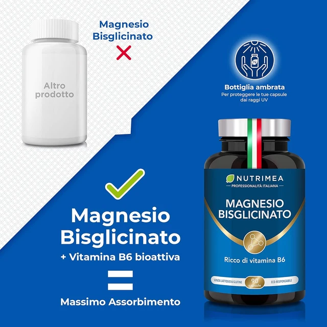 MAGNESIO BISGLICINATO | Forma Chelata | Con Vitamina B6 | Contro Stress ...