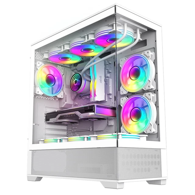 GAMEMAX VISTA WHITE ATX Gaming Case Tempered Glass Front and Side ...