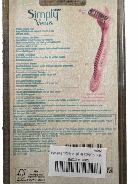 GILLETTE SIMPLY VENUS Pink 4 x Disposable Razors Triple Blade Ladies ...
