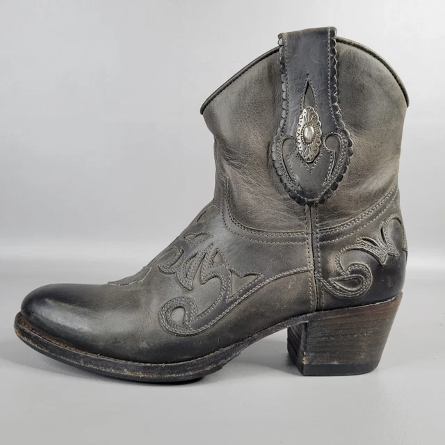 SENDRA WOMENS COWGIRLS Boot Western Side Zip Short Boot Black Medallion ...