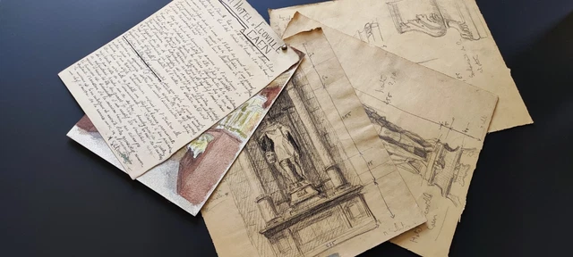 RARE NOTICE HISTORIQUE Statue David Hotel Ecoville Caen Aquarelle ...