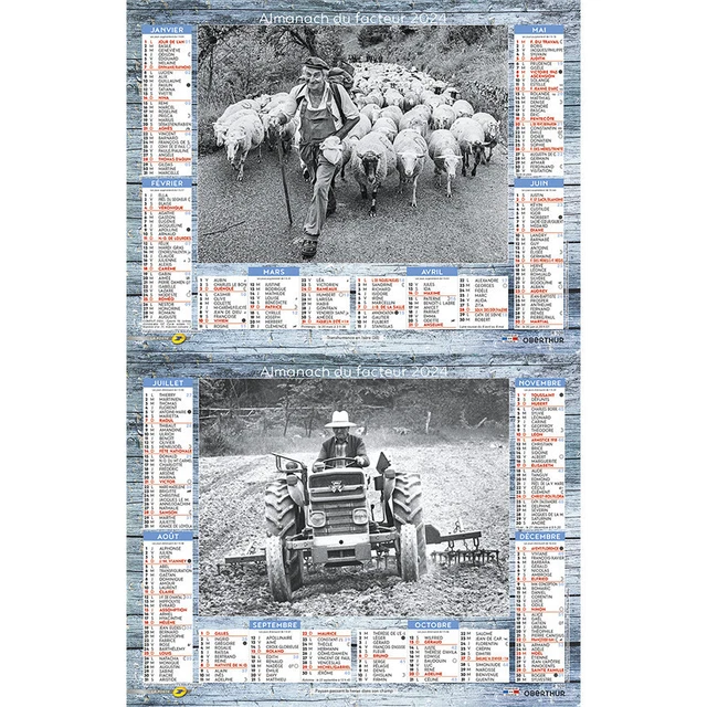 CALENDRIER LA POSTE 2024, Almanach du facteur, travaux des champs Noir ...
