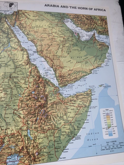 1994 PHYSICAL MAP Of Arabia & Horn Of Africa Original Print £2.95 ...