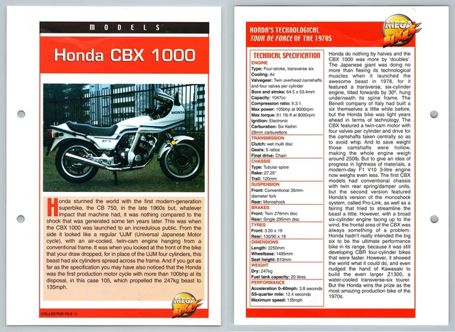 HONDA CBX 1000 - Models - Mega Bikes Hachette Card £1.75 - PicClick UK