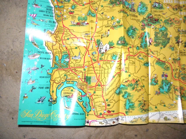 VINTAGE LOVELY CARTOON Map Maps San Diego Old Town Balboa Park Mission ...