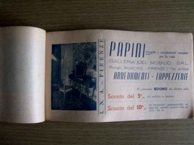 BUONO SCONTO INA Firenze 1954-55 ARREDAMENTI PAPINI FIRENZE [AF12] EUR ...