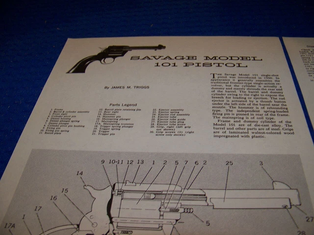 SAVAGE MODEL 101 Pistol ...Takedown/Exploded View/Parts Legend..(531Ll ...