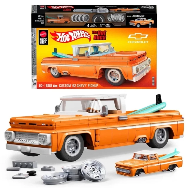 MATTEL BRICK SHOP Hot Wheels Custom ’62 Chevy Pickup Building Toy Kit ...