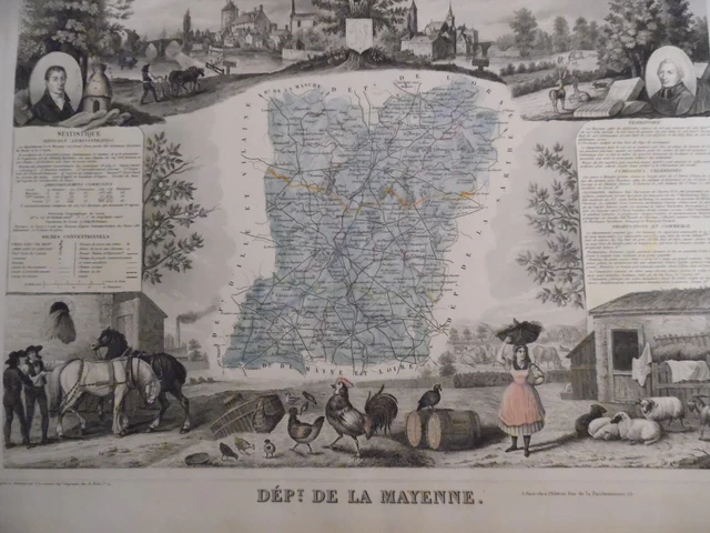 ANTIQUE GEOGRAPHIC MAP of France Levasseur - la Mayenne - 1848 - £17.43 ...