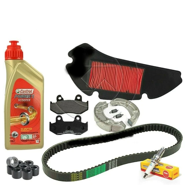 KIT HONDA SH 125 Castrol Filtro Candela Cinghia Pastiglie Ganasce Rulli ...
