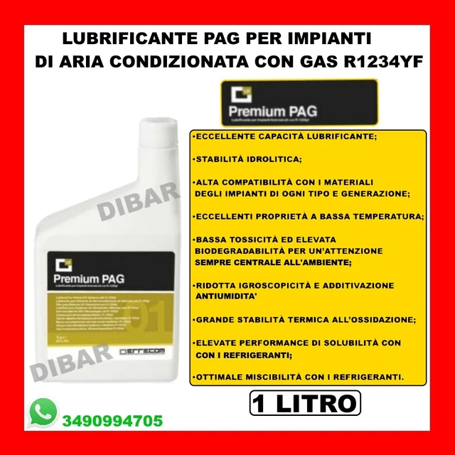 OLIO PAG COMPRESSORE 1 Litro Per Impianti A/C Aria Condizionata Con Gas ...