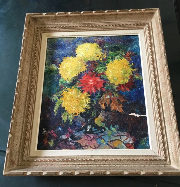 TABLEAU PEINTURE JEAN MONOD 1922-1986 SUISSE BOUQUET de fleurs Huile ...